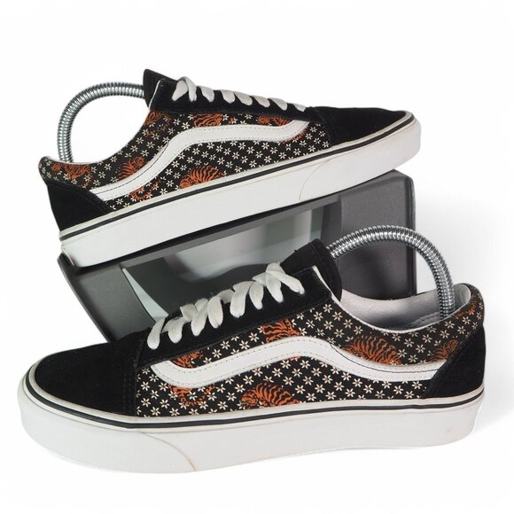 Vans | Shoes | Vans Authentic Tiger Floral Skate Shoes Black Orange ...